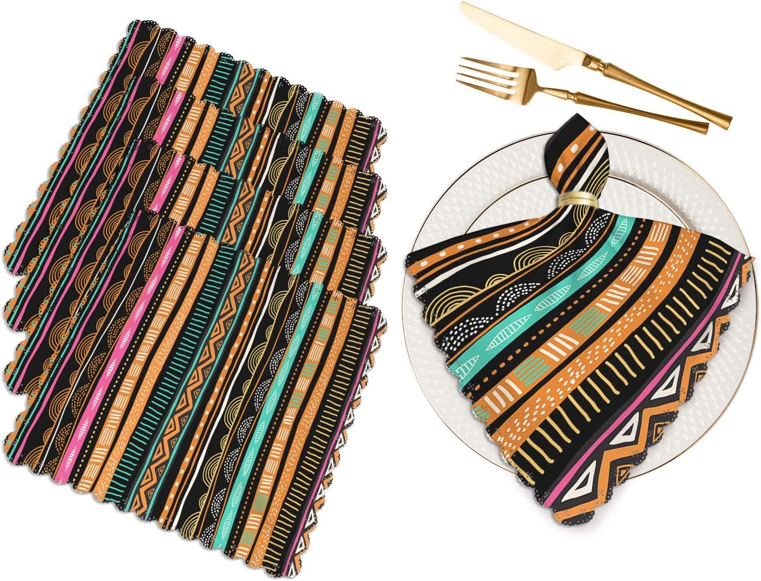 Amazon.com: Table Cloth Napkins African Women Geometric Print Set of 6 ...