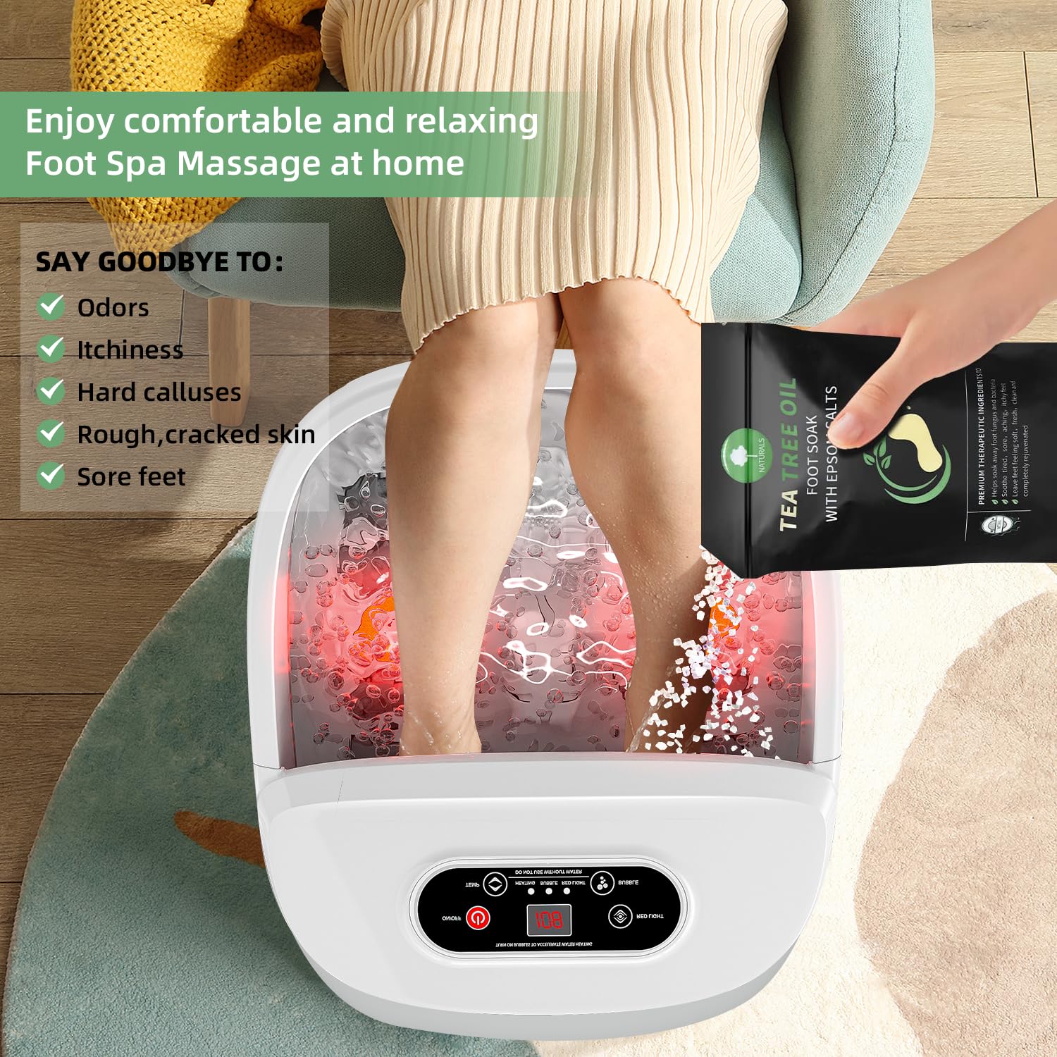 RIGHTMELL Foot Spa, Foot Massager,Foot Bath,with Heat, Bubbles,Digital ...