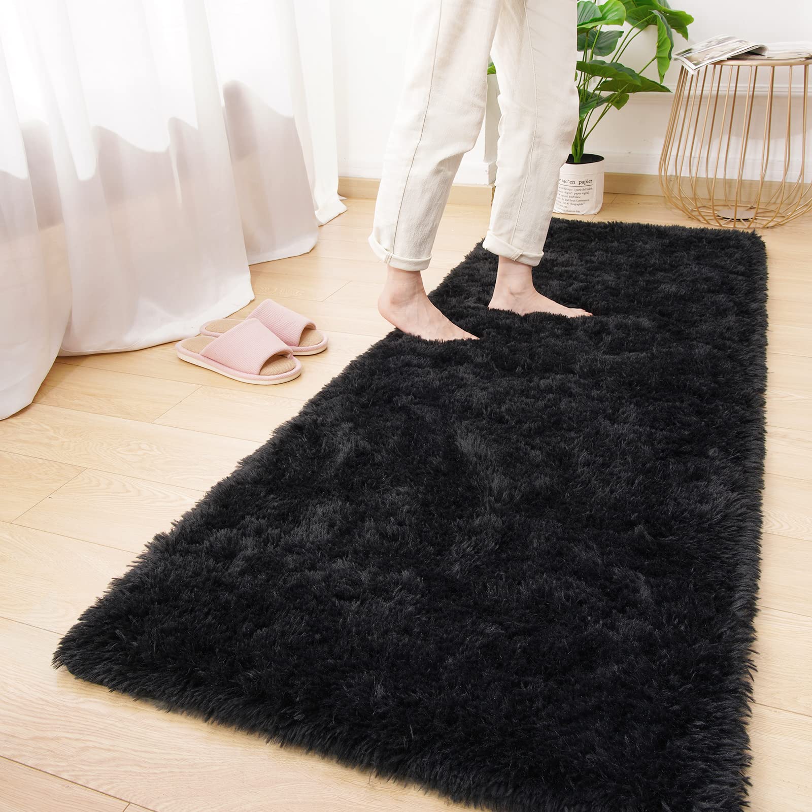 Snapklik.com : QXKAKA 2x6 Black Fluffy Area Rugs For Bedroom Living ...