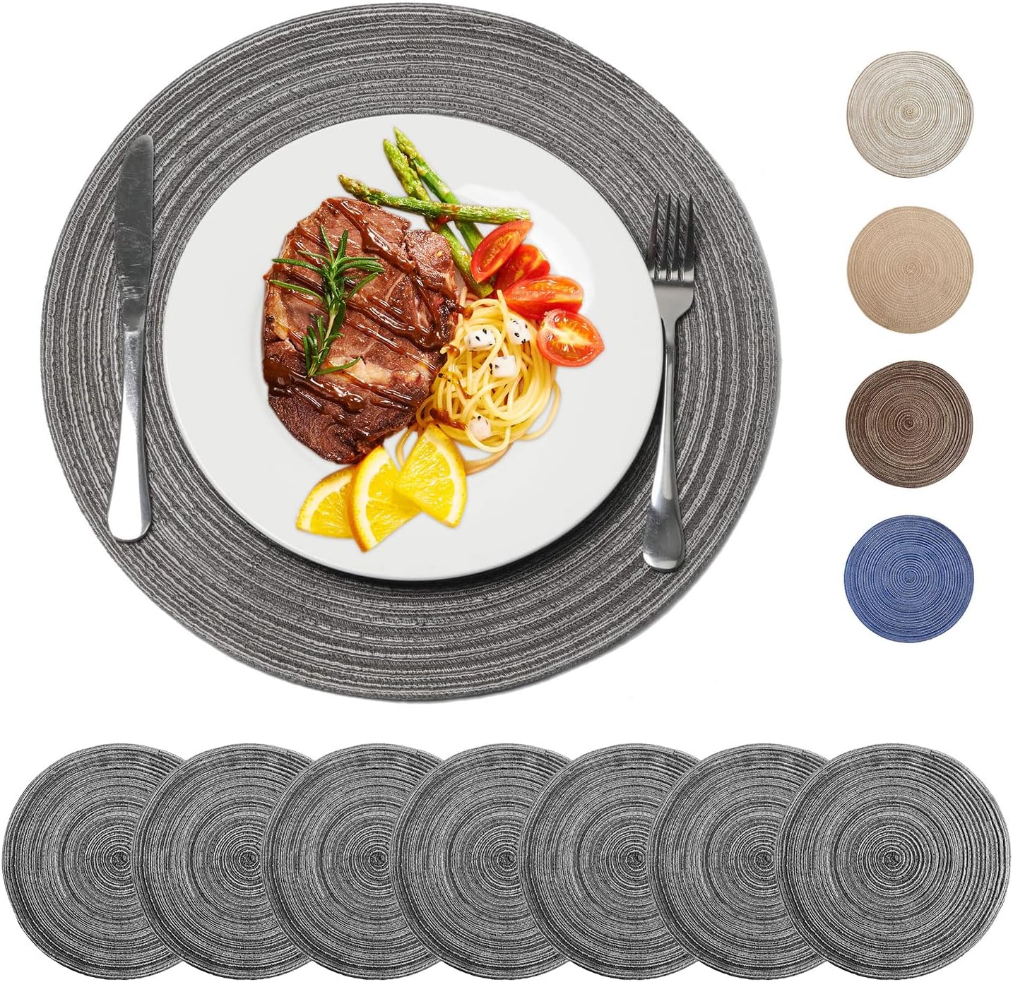 AZULDIMEN Manteles Individuales Redondos Trenzados Set de 6 Mesa de ...