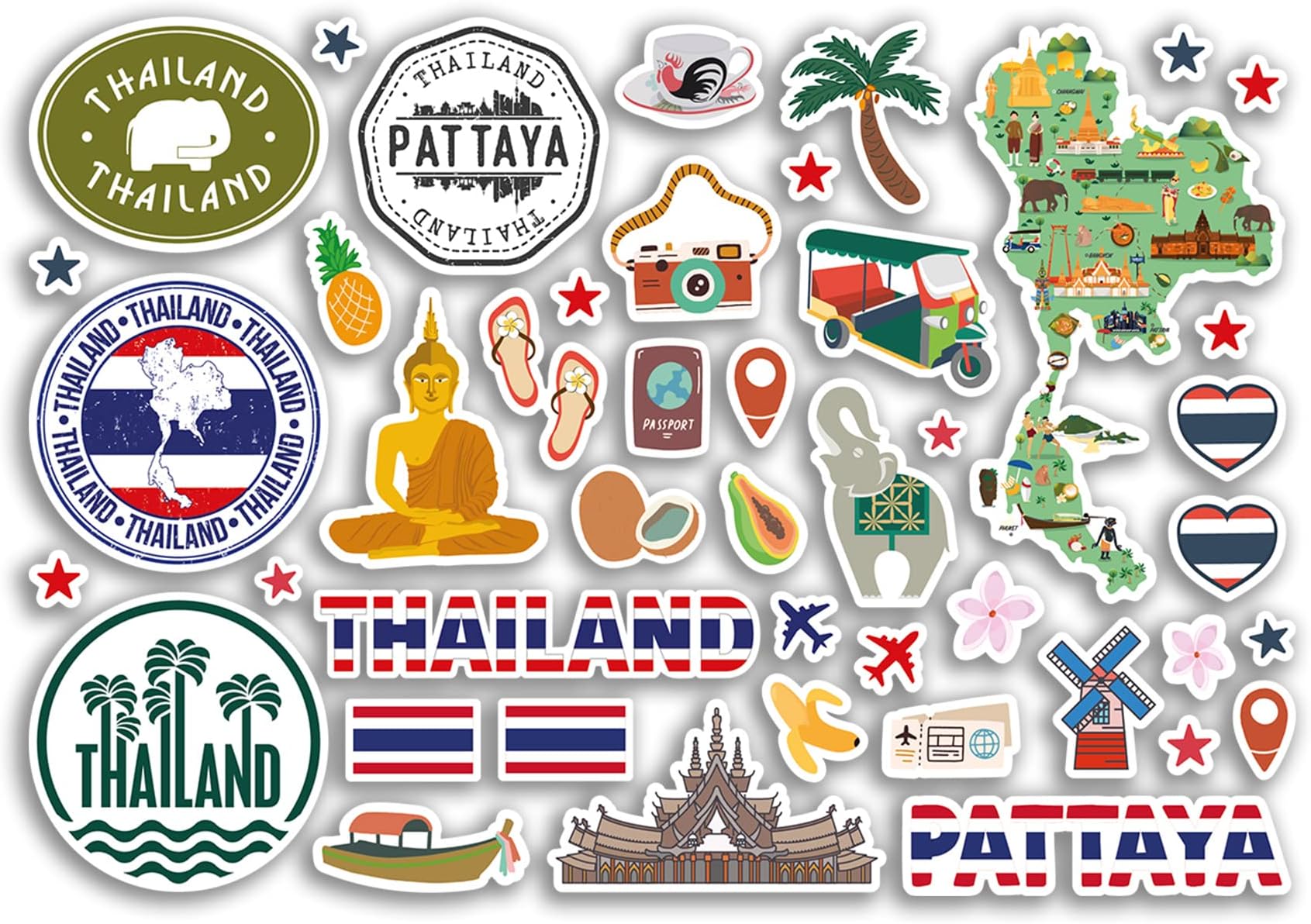 A5 Sticker Sheet Thailand Vinyl Stickers - Asia Thai Country Landmarks ...