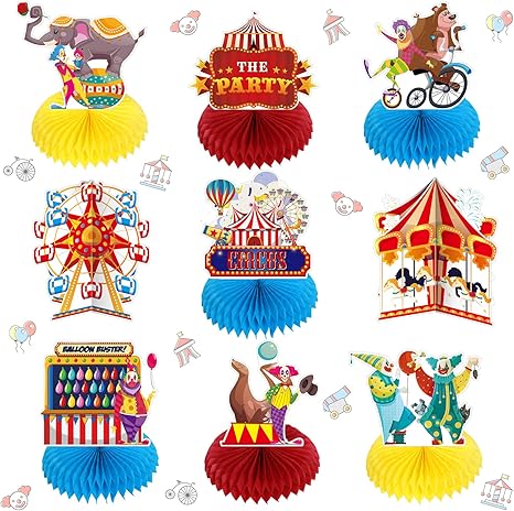 Amazon.com: 9 Pieces Circus Animals Honeycomb Centerpieces Carnival ...