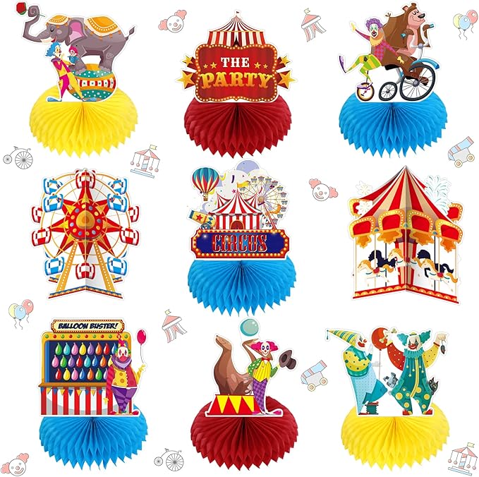 Amazon.com: 9 Pieces Circus Animals Honeycomb Centerpieces Carnival ...