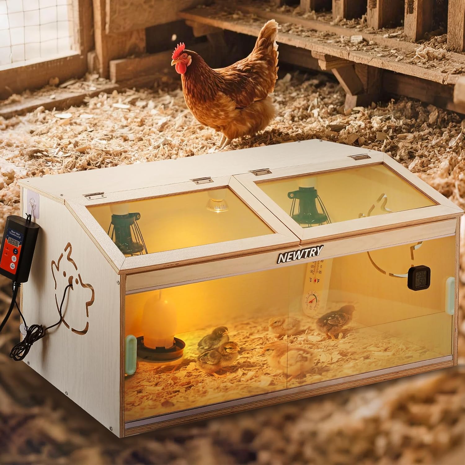 NEWTRY Chicken Brooder Box 32” Intelligent Sliding-Door Chick Brooder ...