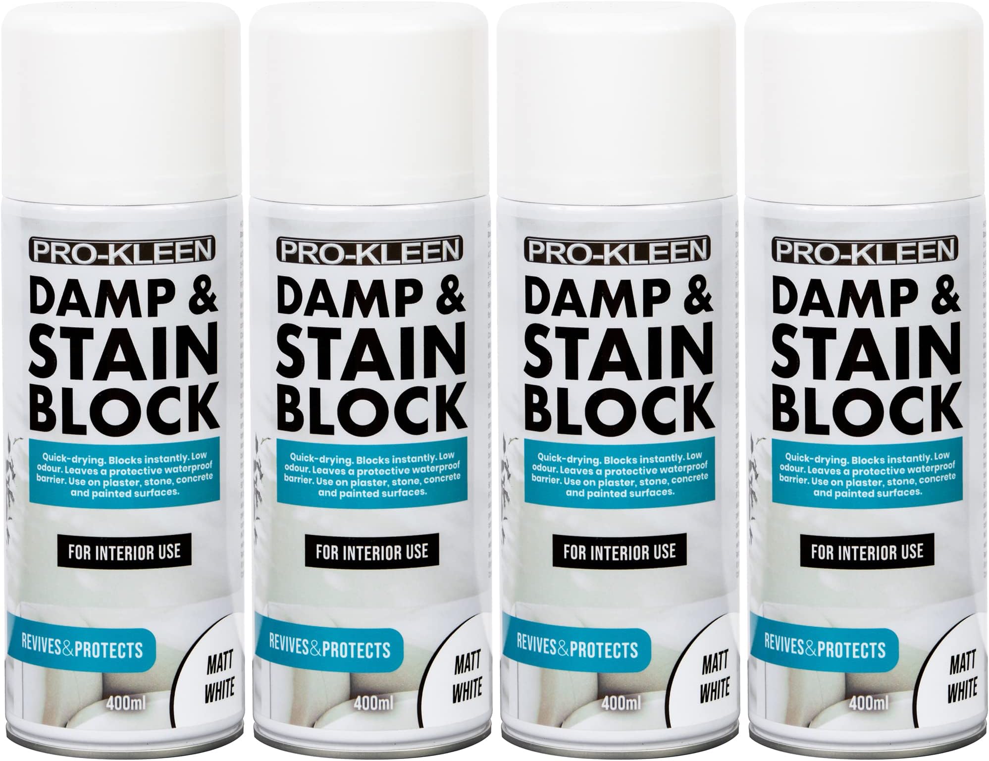 Pro-Kleen Damp & Stain Block Spray Paint Primer White Matt 4 x 400ml ...