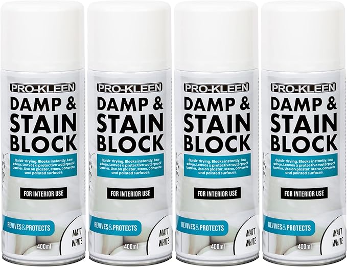 Pro-Kleen Damp & Stain Block Spray Paint Primer White Matt 4 x 400ml ...