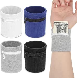 4 Piece Wrist Wallet Wristband Pocket Wrist Sweat Bands with Zipper ...