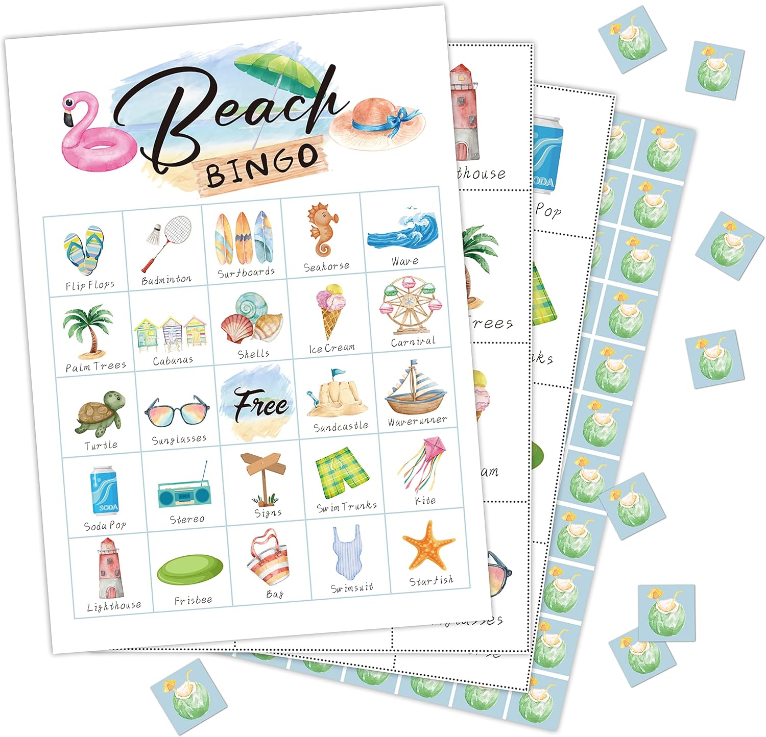 Amazon.com: Beach Bingo Cards, Beach Birthday Party Bingo Game, Adults ...