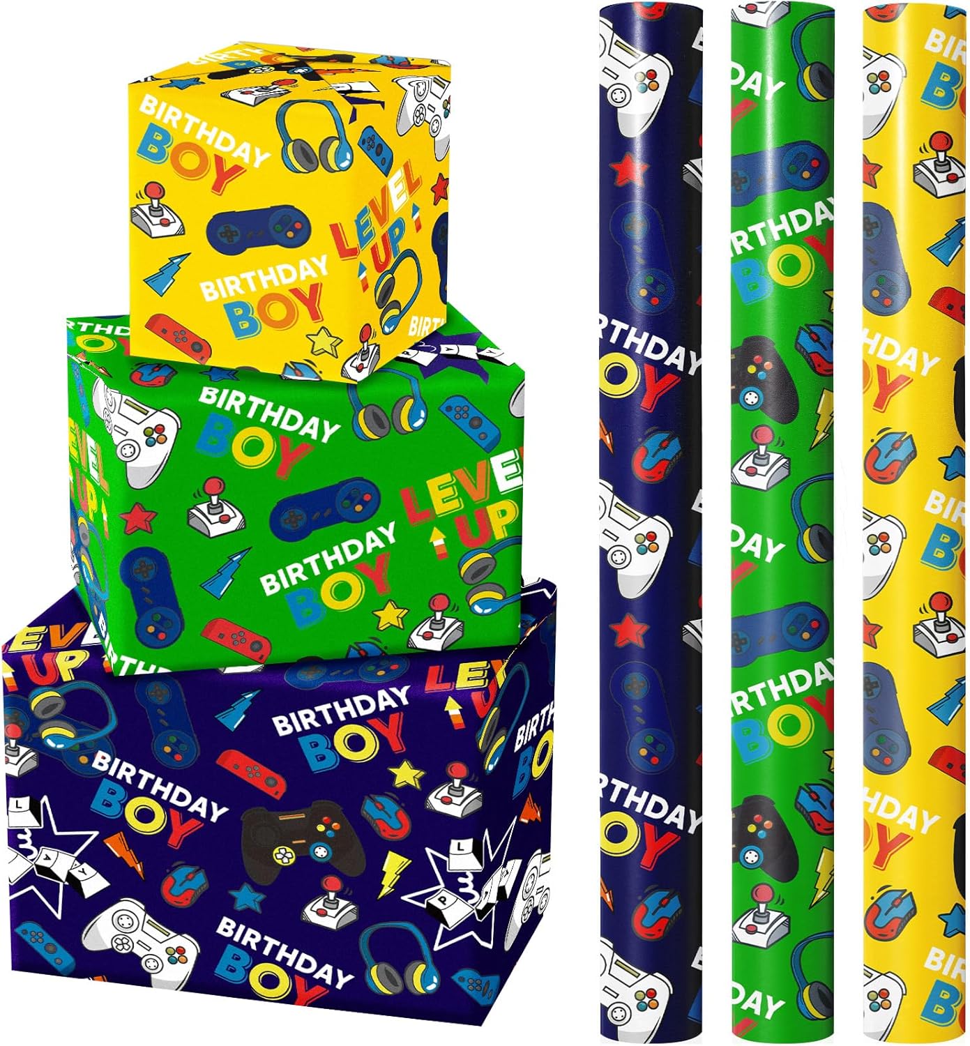 Amazon.com: WRAPAHOLIC Gaming Wrapping Paper Roll - 3 Short Roll ...