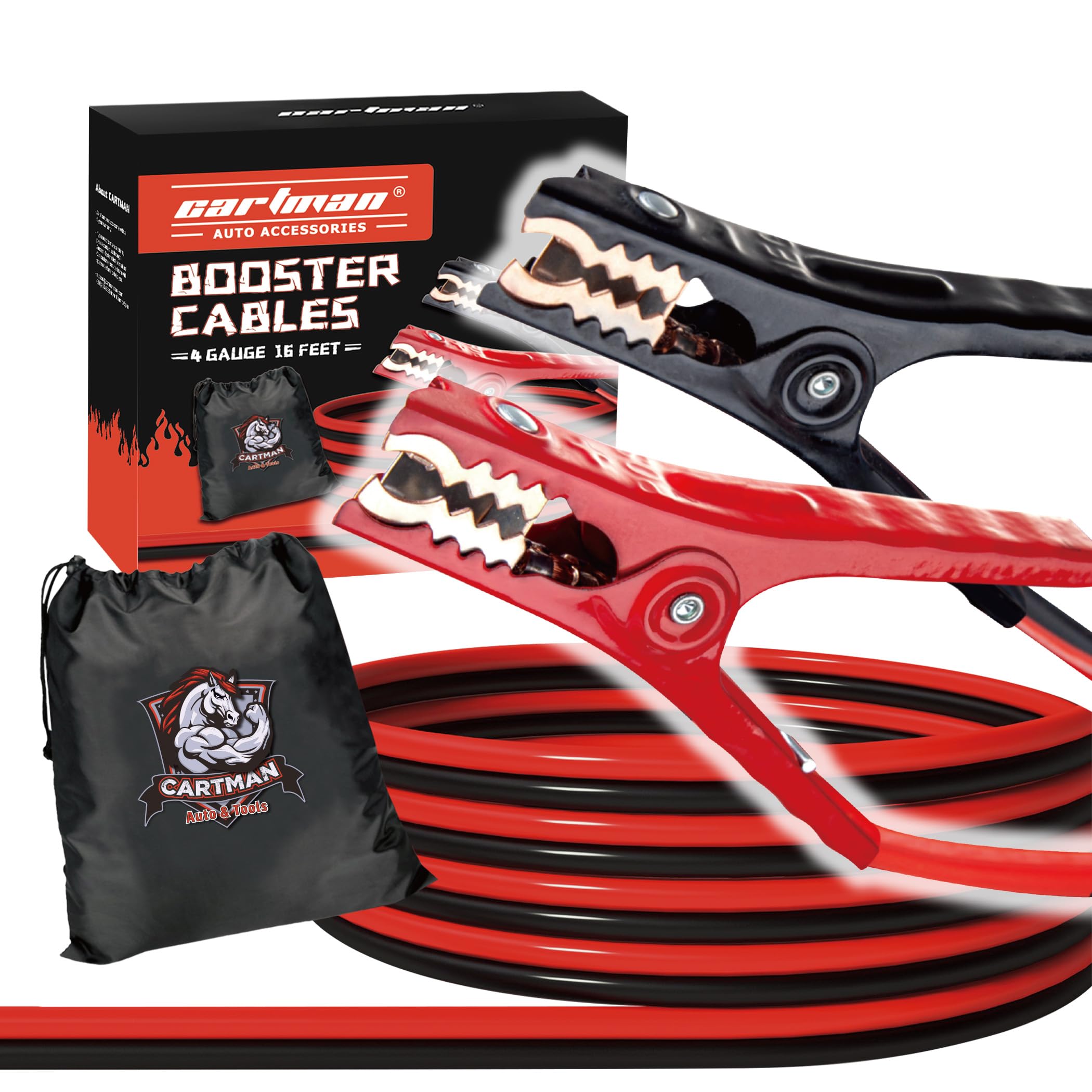 Amazon.com: CARTMAN 4 Gauge 16 Feet Jumper Cables 300AMP Heavy Duty ...