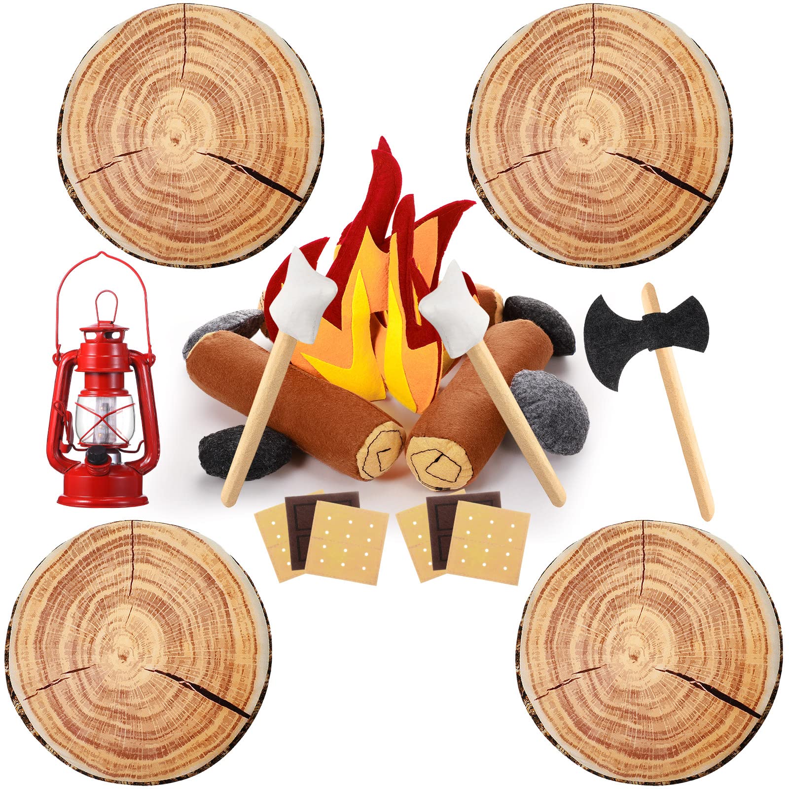26 Pcs Pretend Camping Play Set Fake Campfire Felt Toys Wood Design ...