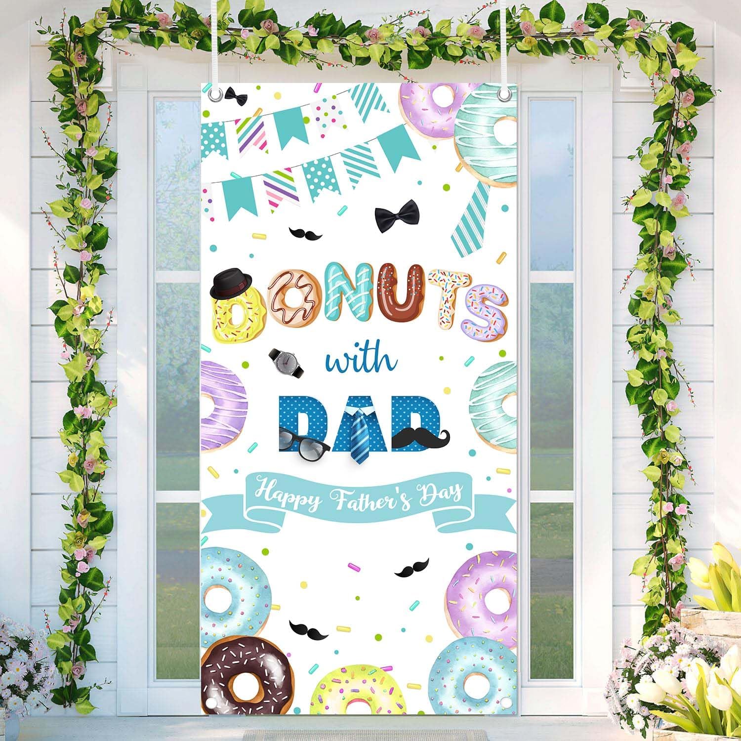 Amazon.com: MEHOFOND Donuts with Dad Happy Father's Day Door Cover ...