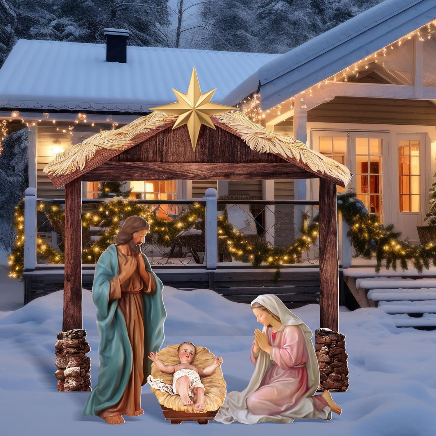 Cinnvoice 3.8 ft Christmas Nativity Scene Holy Family Outdoor Yard Decoration Weatherproof PVC ...