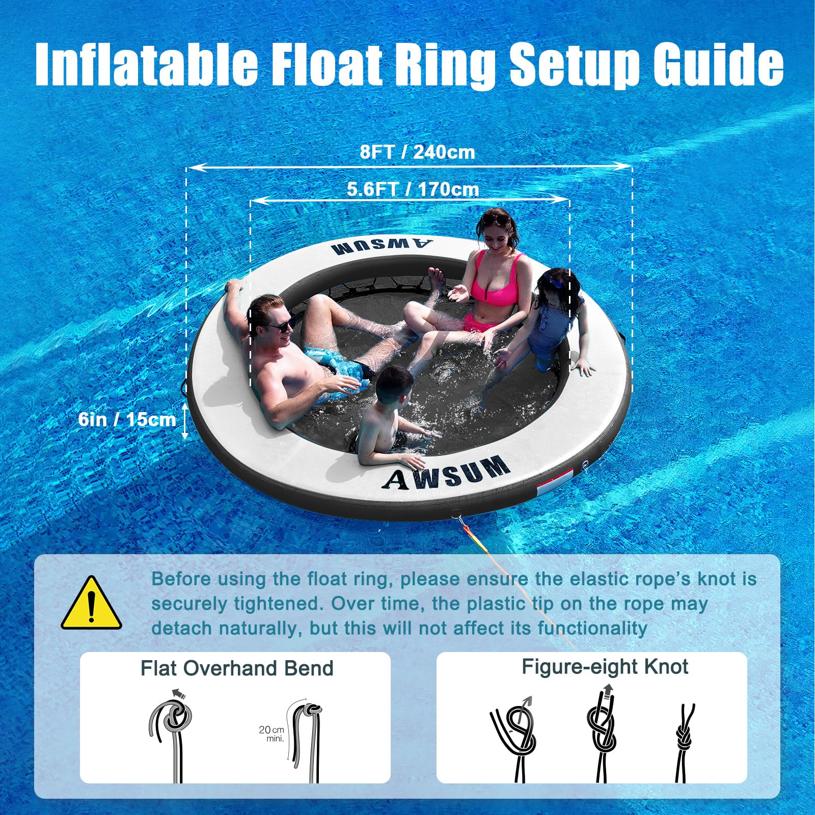 Snapklik.com : 8FT Inflatable Water Hammock Round Floating River Raft ...