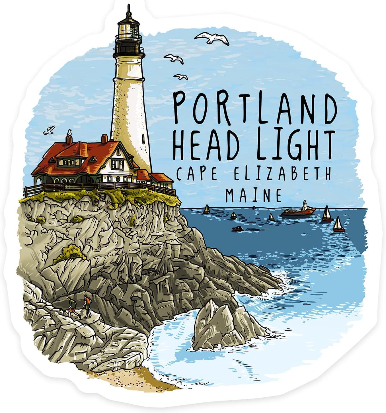Amazon.com: Lantern Press Sticker Portland Head Lighthouse, Maine, Line ...