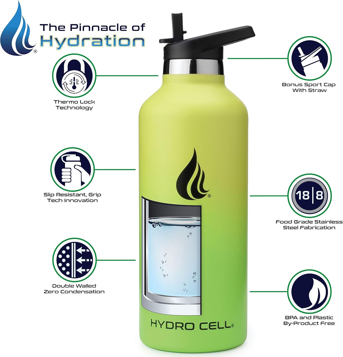 HYDRO CELL Stainless Steel Water Bottle with Straw & Standard Mouth ...