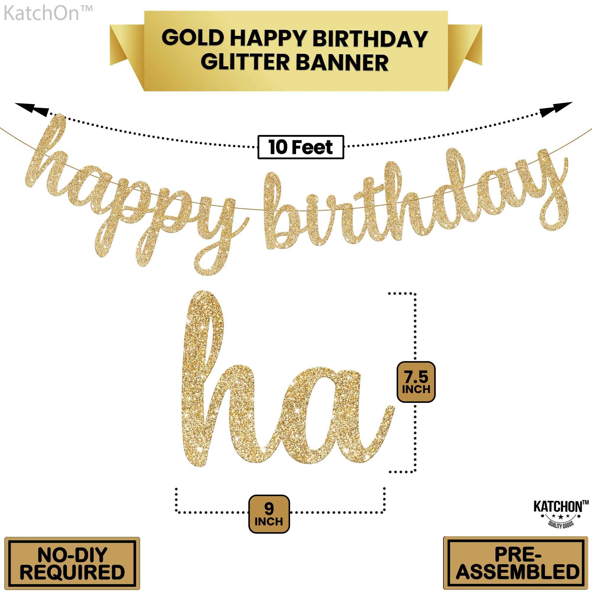 Snapklik.com : Glitter Cursive Gold Happy Birthday Banner - Pre-Strung ...