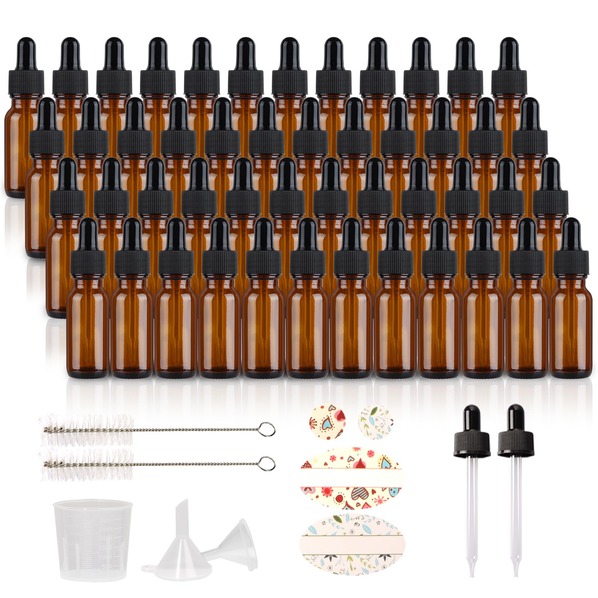Amazon.com: HWASHIN 48 Pack 1/2 oz (15ml) Amber Glass Bottles with ...