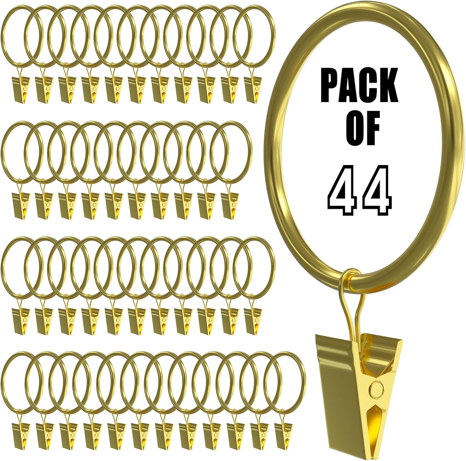 Amazon.com: Homyplaza 44 Pack Gold Curtain Rings with Clips, Curtain ...