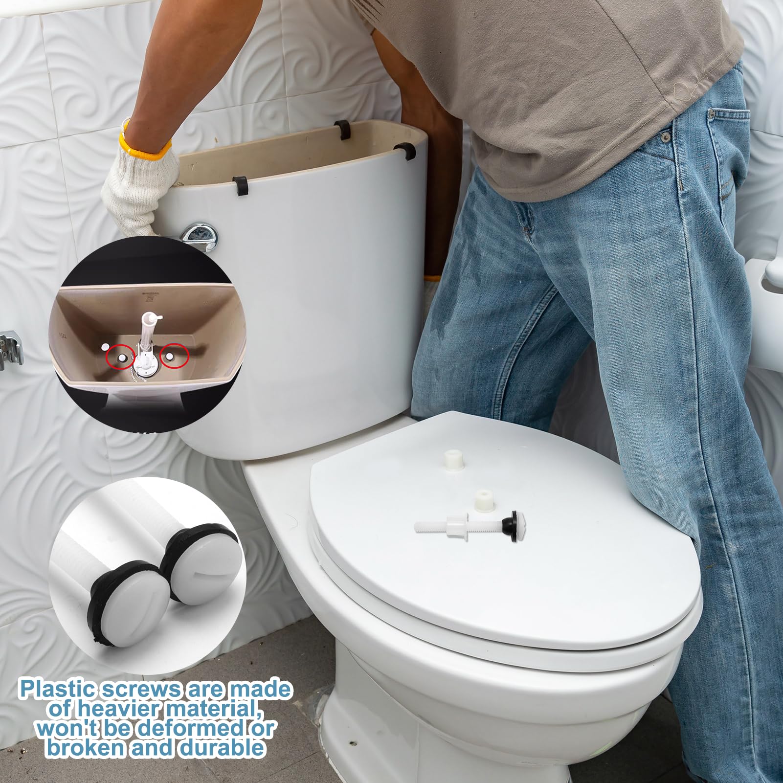 Plastic Toilet Tank Bowl Bolt Kit, 4-Piece Toilet Cistern Seal ...