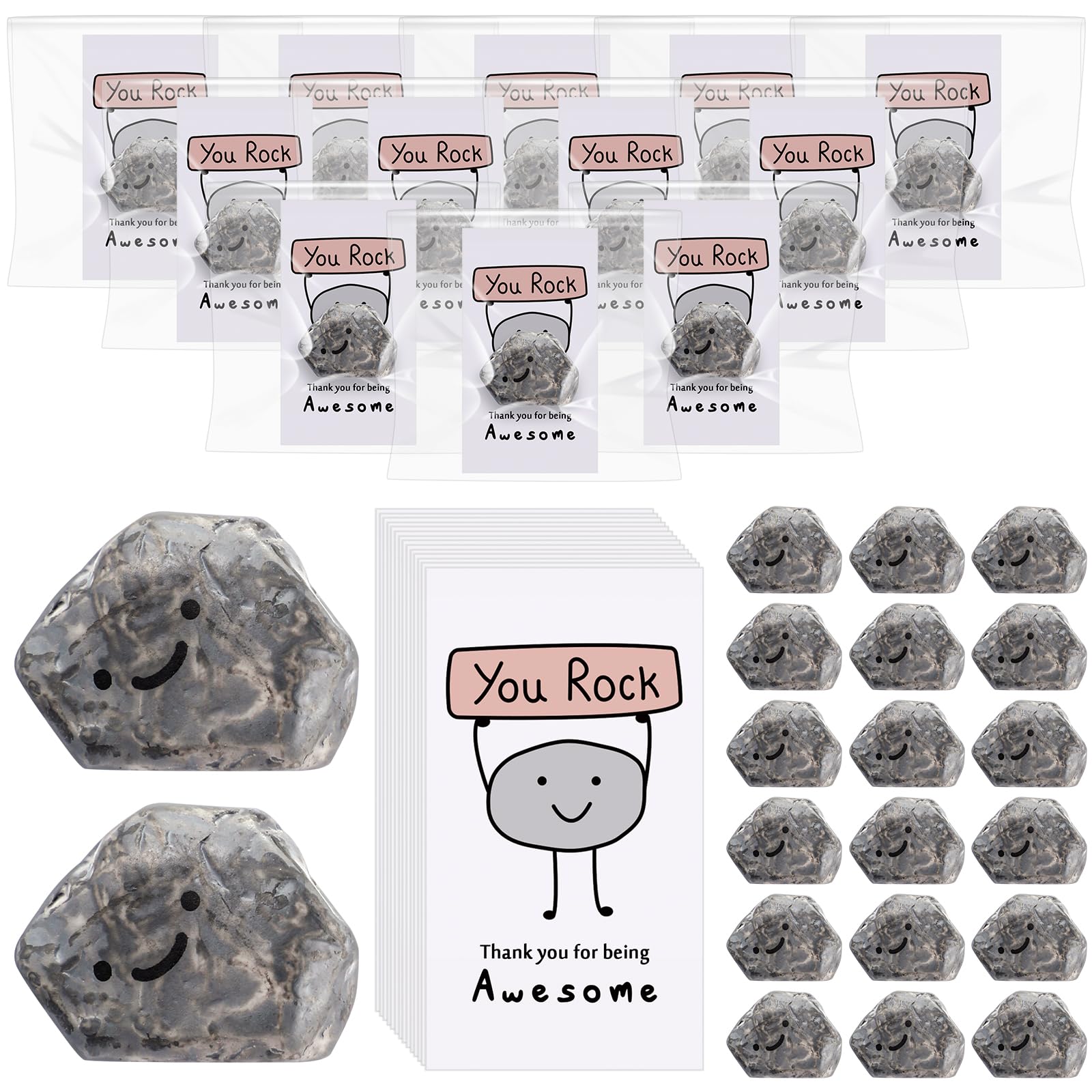 Amazon.com : Huwena 100 Sets Inspirational You Rock Gifts Resin Smile Stone with You Rock Card ...