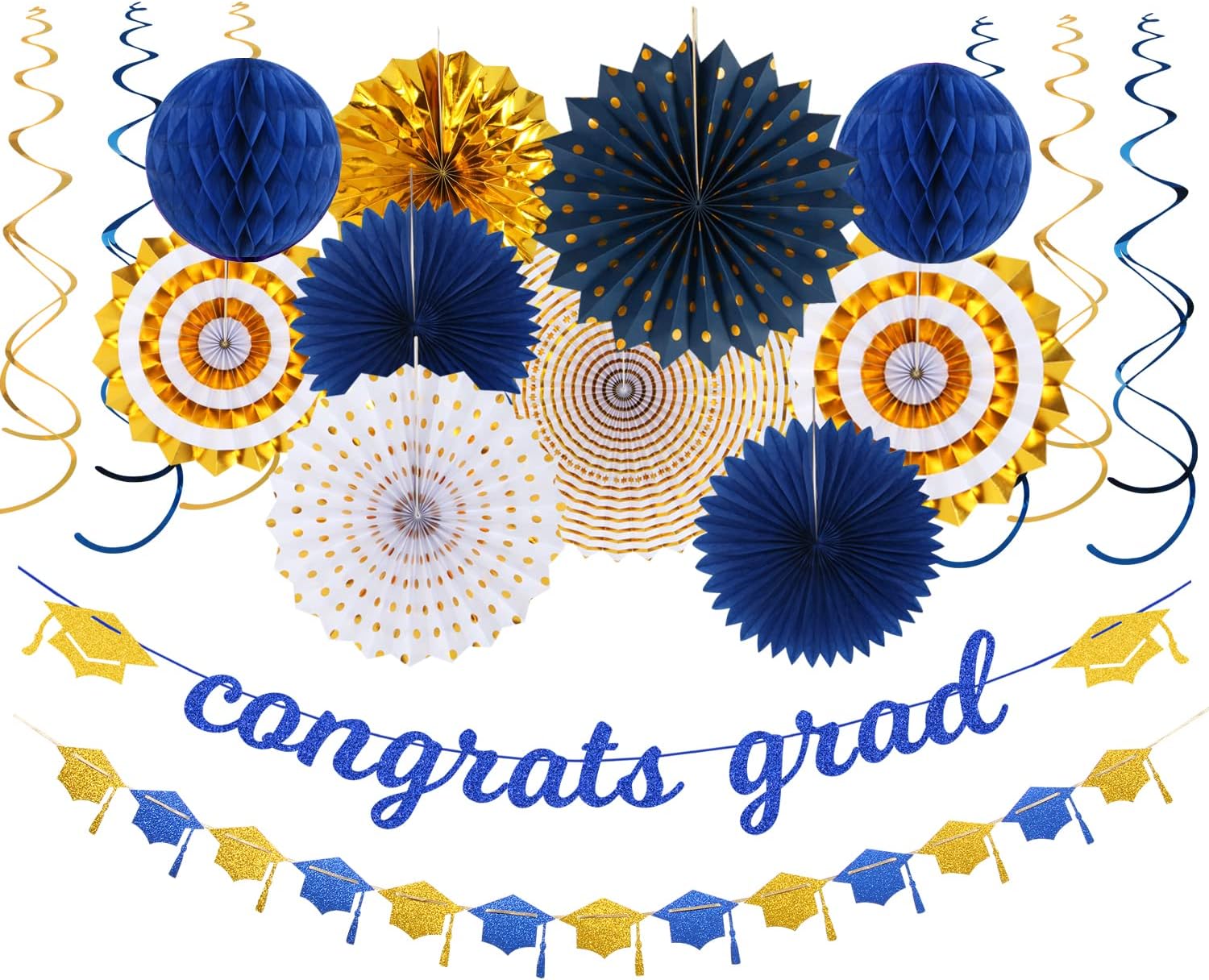 Panduola Navy-blue Gold Party-Decorations Graduation Banner-Streamers ...