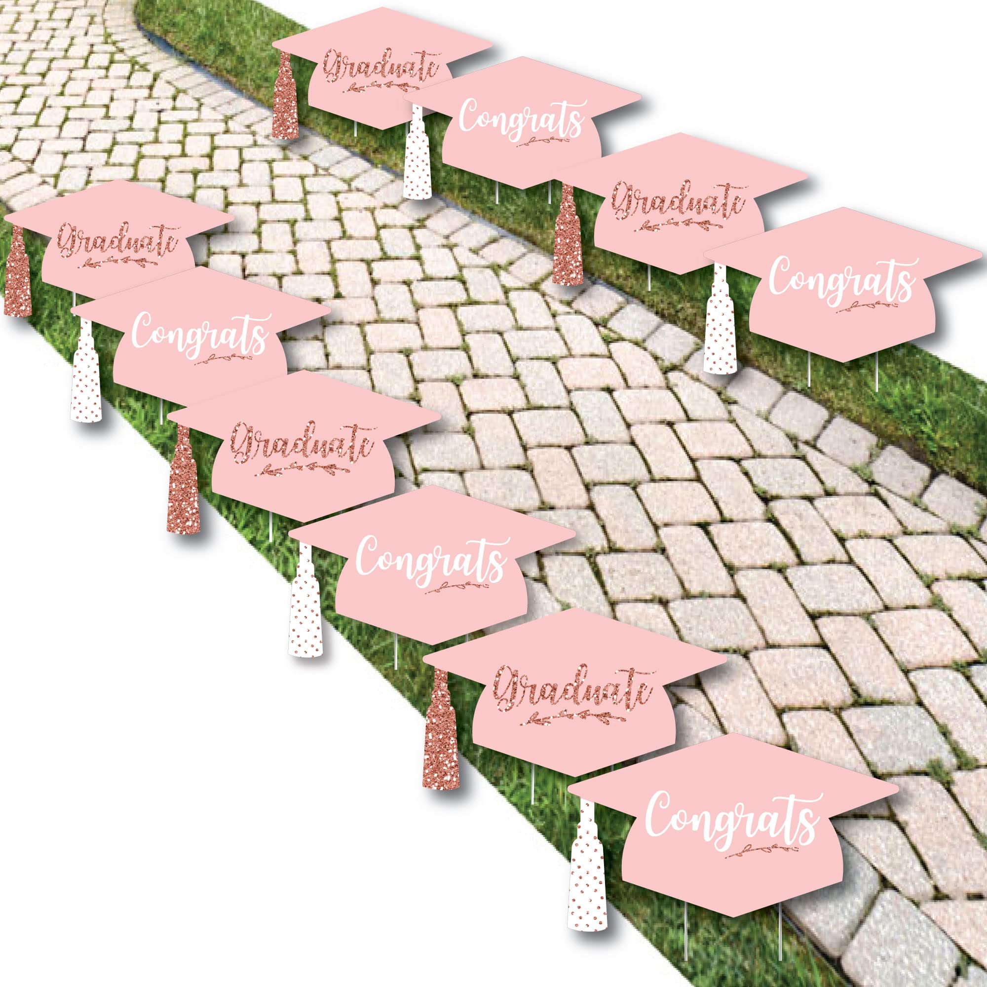 Amazon.com: Big Dot of Happiness Rose Gold Graduation Lawn Decorations ...