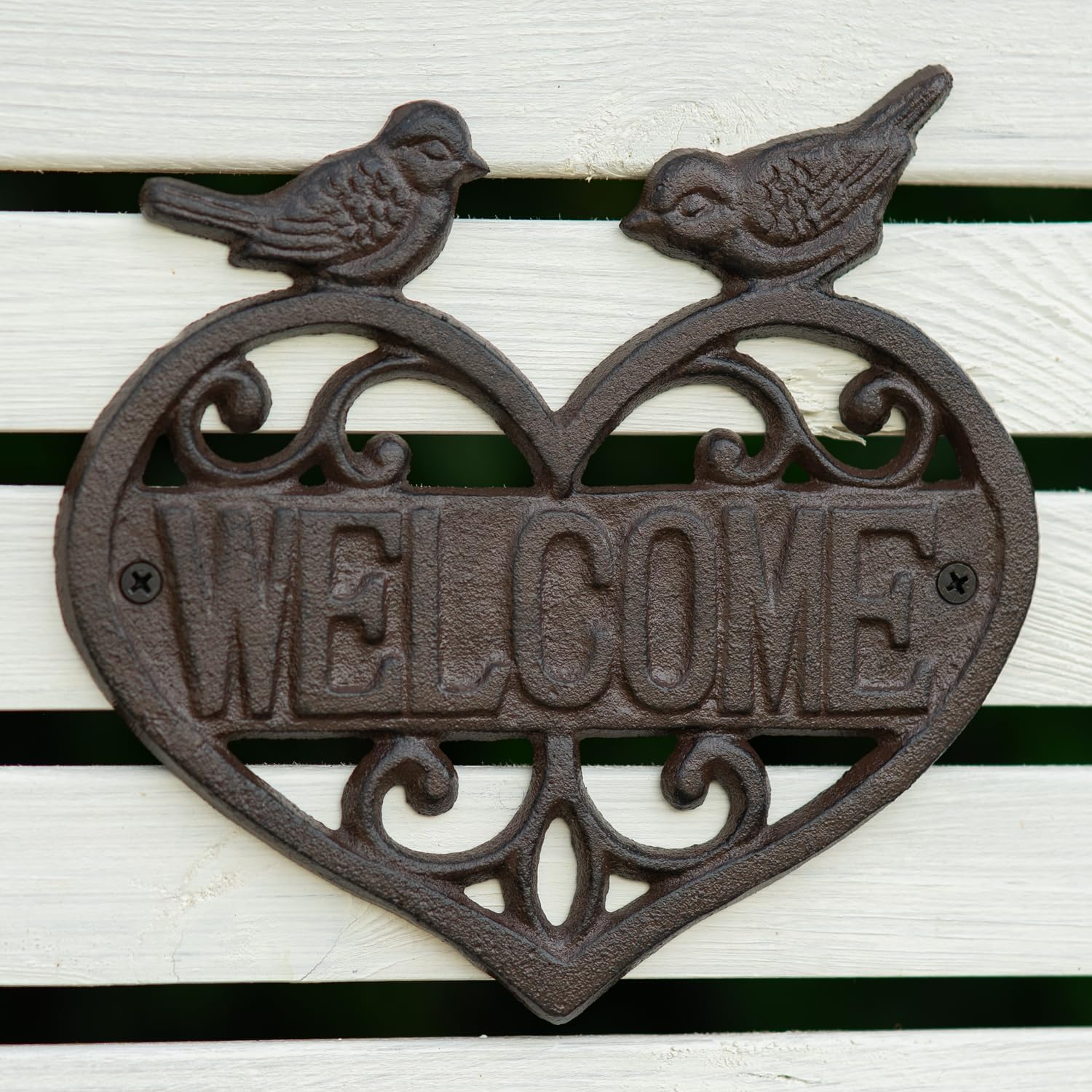 Woodside Cast Iron Heart Shape Wall Mounted Welcome Sign for Garden ...