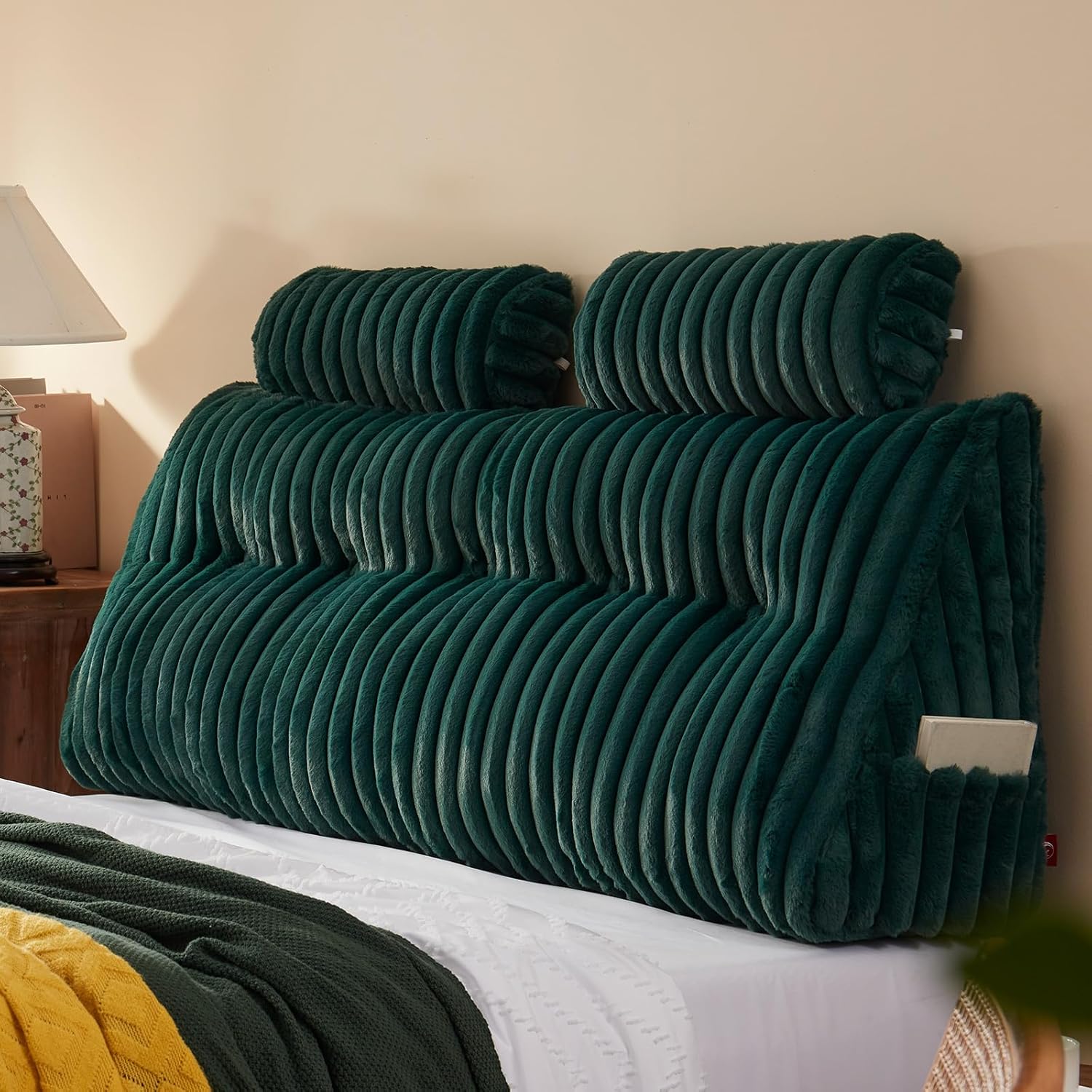 Amazon.com: Rycwola Faux Fur Headboard Pillow with 2 Pack Neck Roll ...