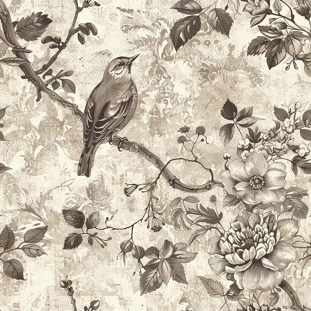 REDAMANCY Boho Brown Grey Vintage Flower Birds Abstract Peel and Stick ...