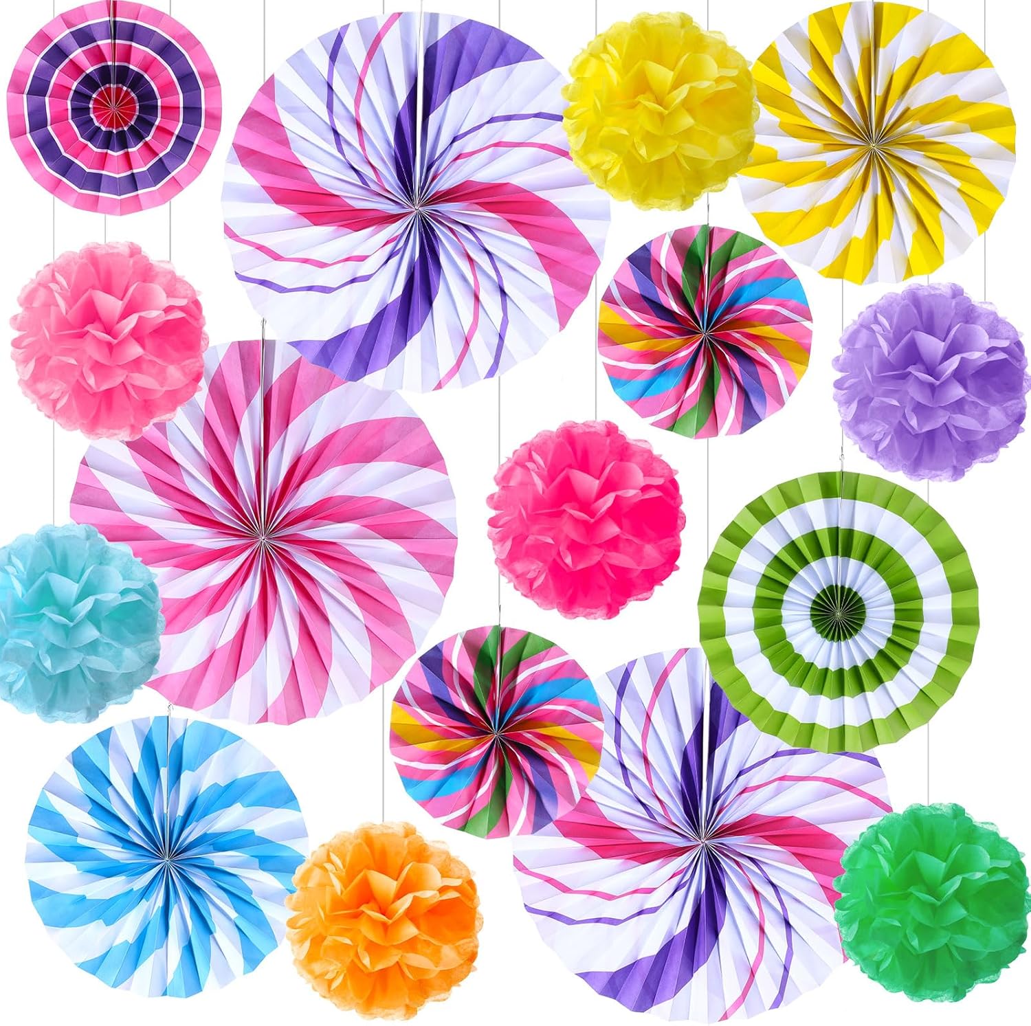 Amazon.com: Outus 21 Pcs Party Decorations Hanging Paper Fans Candy ...