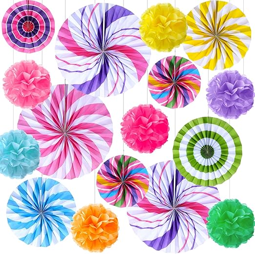 Amazon.com: Outus 21 Pcs Party Decorations Hanging Paper Fans Candy ...
