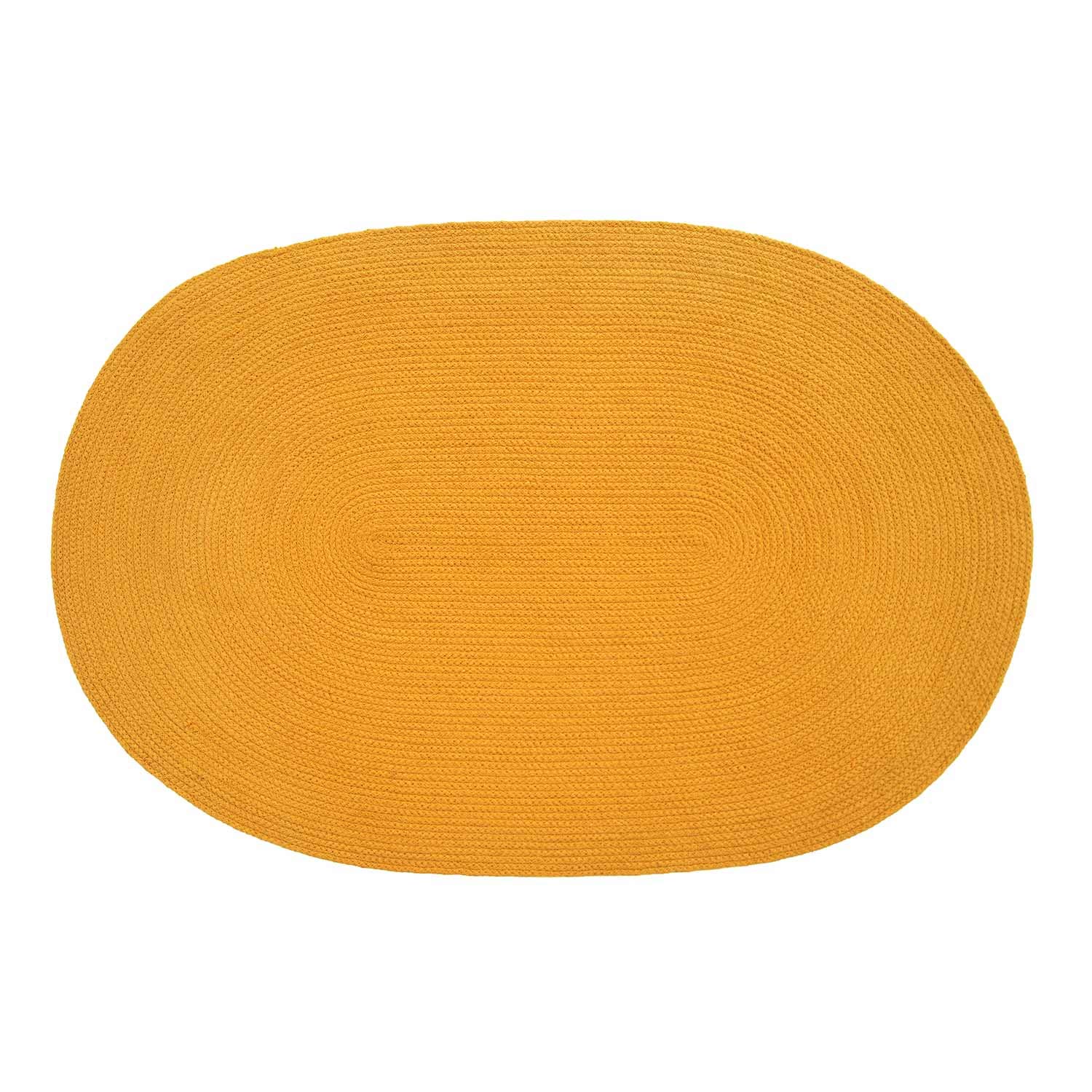 HOMESCAPES Mustard Yellow Handmade Braided Oval Rug For Bedroom ...