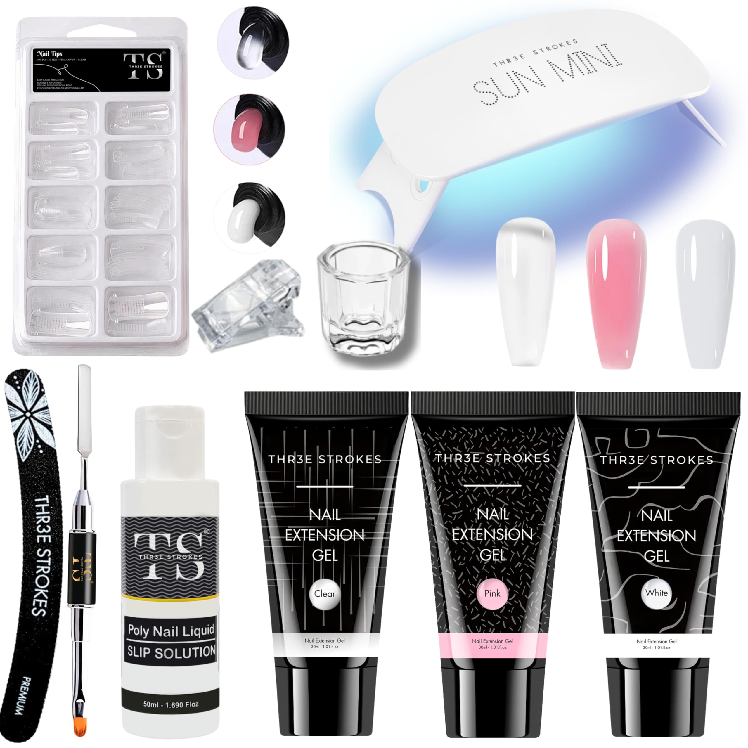 THR3E STROKES Poly Nail Gel Extension Kit for Builder Gel, UV Nail Art ...