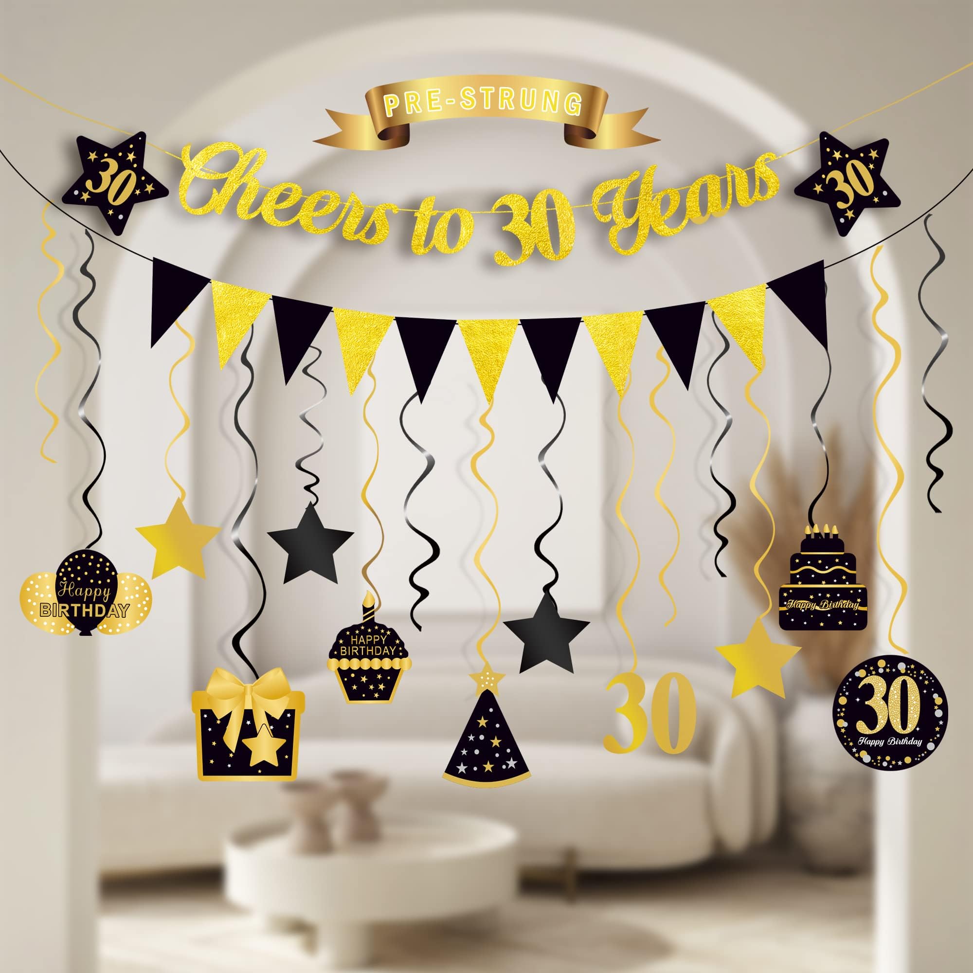 Amazon.com: PRE-STRUNG 30th Birthday Banner, Cheers to 30 Years Banner ...