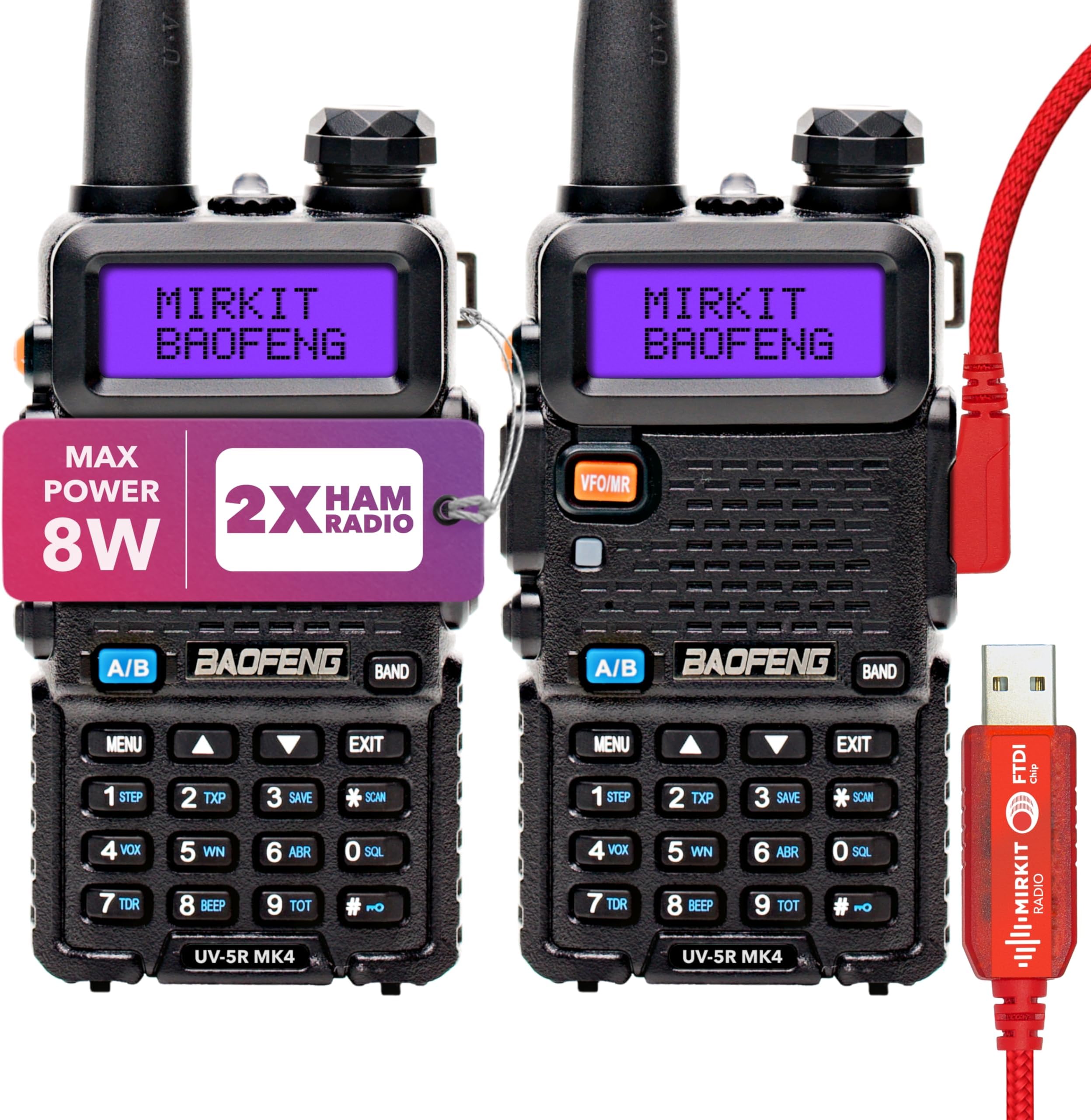 Amazon.com: Mirkit 2X Ham Radios Baofeng UV-5R MK4 8W Max Power 2024 ...