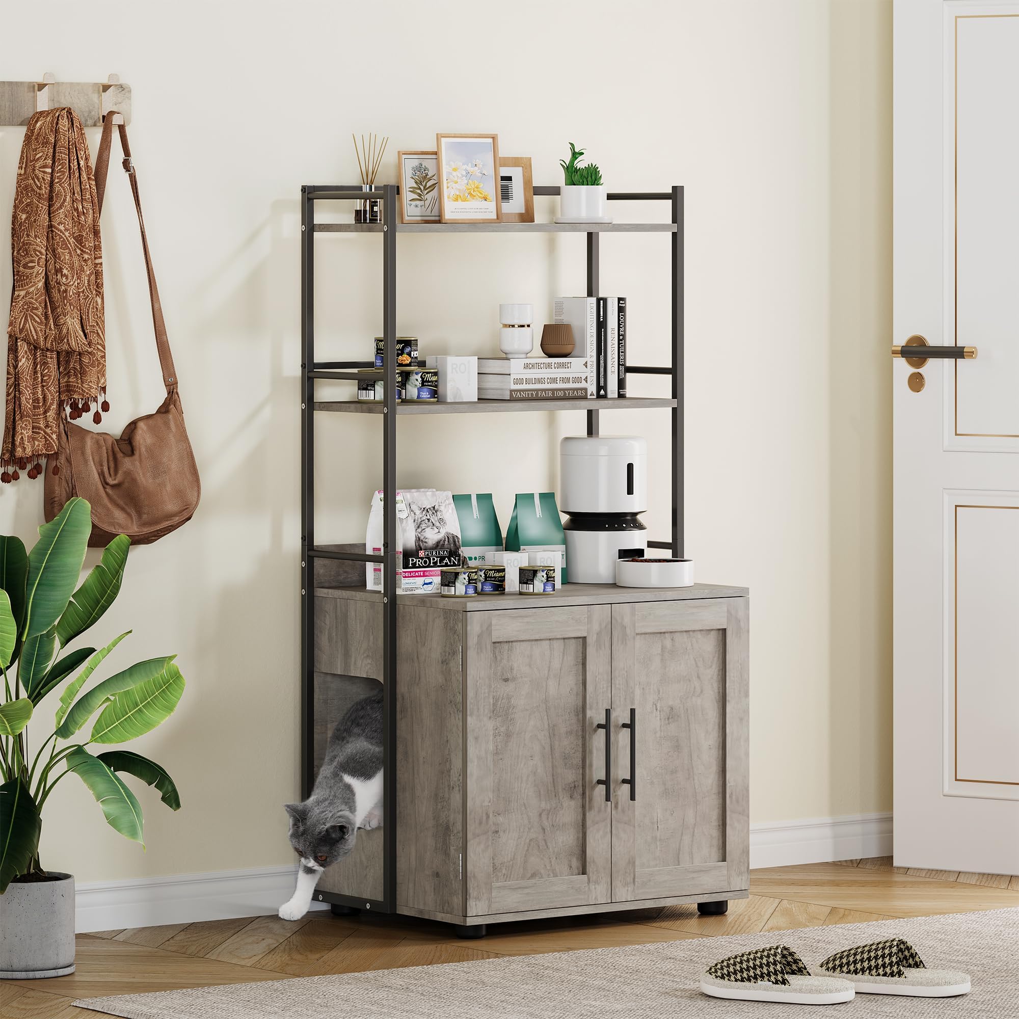 Amazon.com: GAOMON Cat Litter Box Enclosure with Shelf Storage, 2-in-1 ...