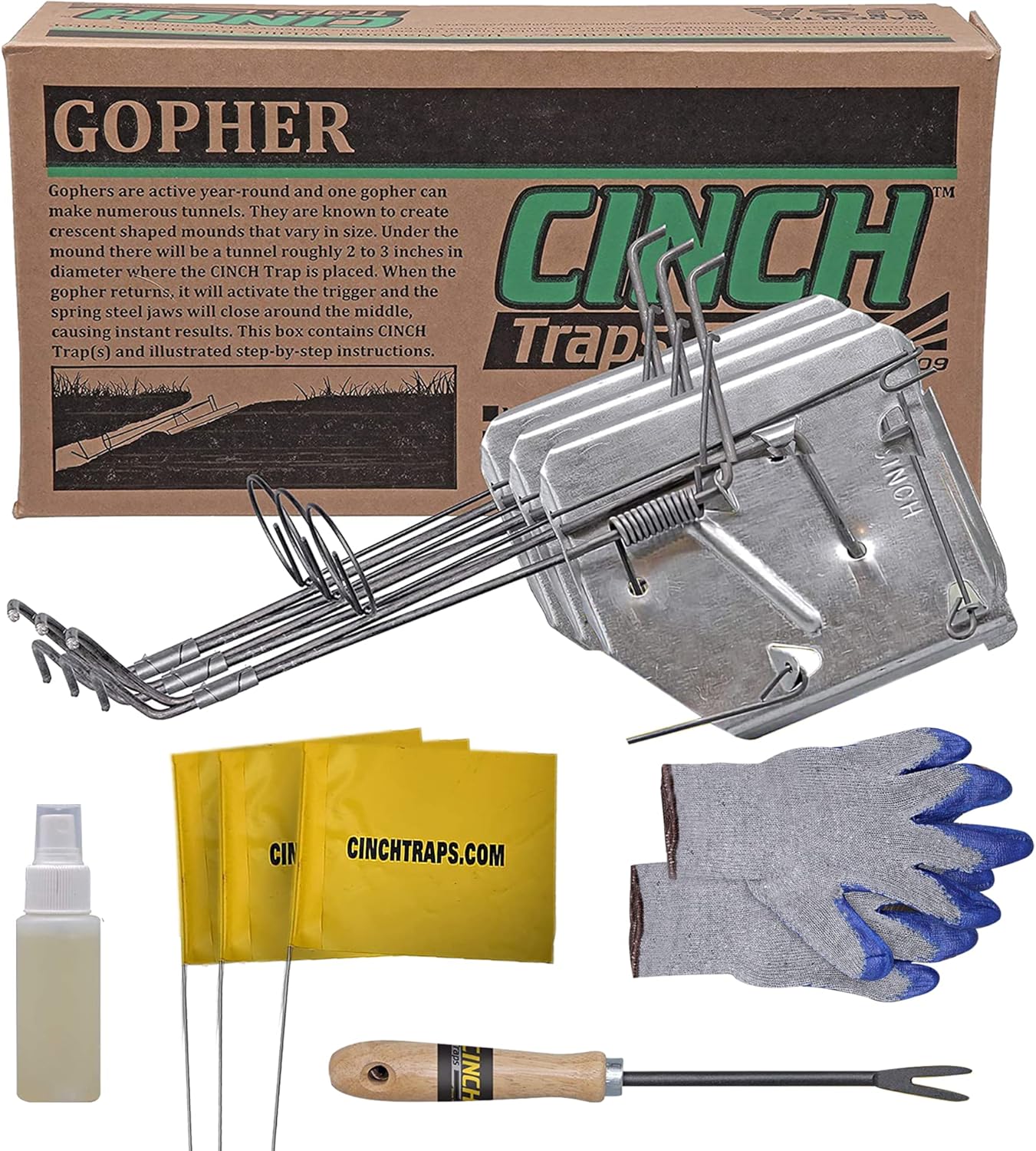 Amazon.com : CINCH Gopher Trap Deluxe Kit - Small (3 Packs), Heavy Duty ...