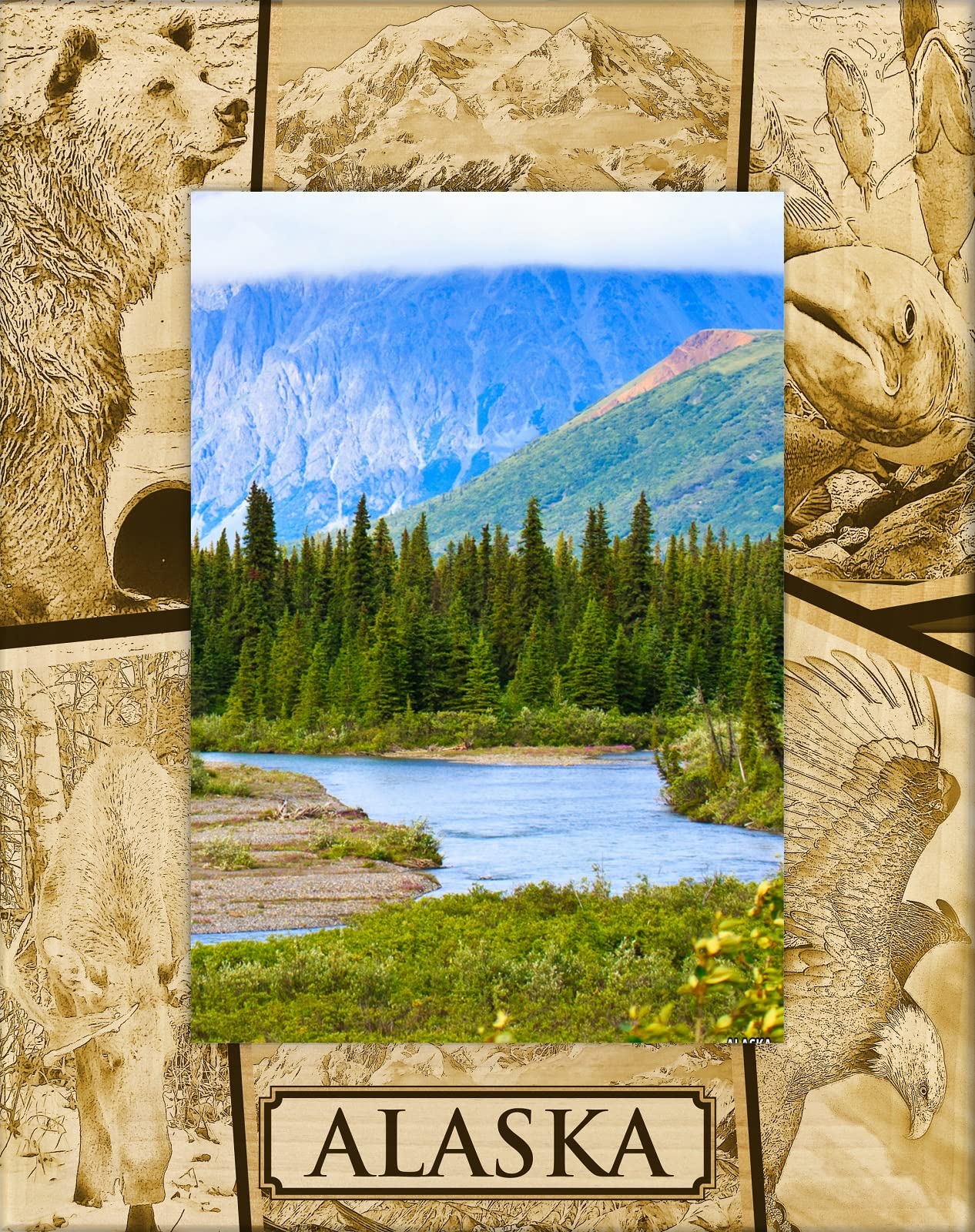 Amazon.com - Saddle Mountain Souvenir Alaska Laser Engraved Wood ...