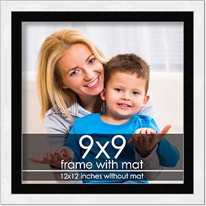 Amazon.com - 9x9 Frame with Mat - White 12x12 Frame Wood Made to ...