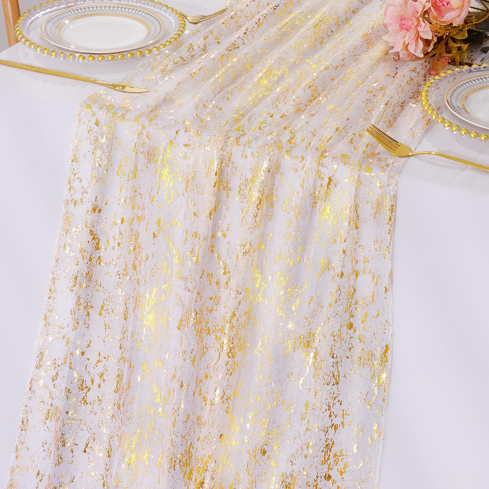 Amazon.com: 10 FT Gold Sheer Table Runner, 28" x 120" Glitter Chiffon ...
