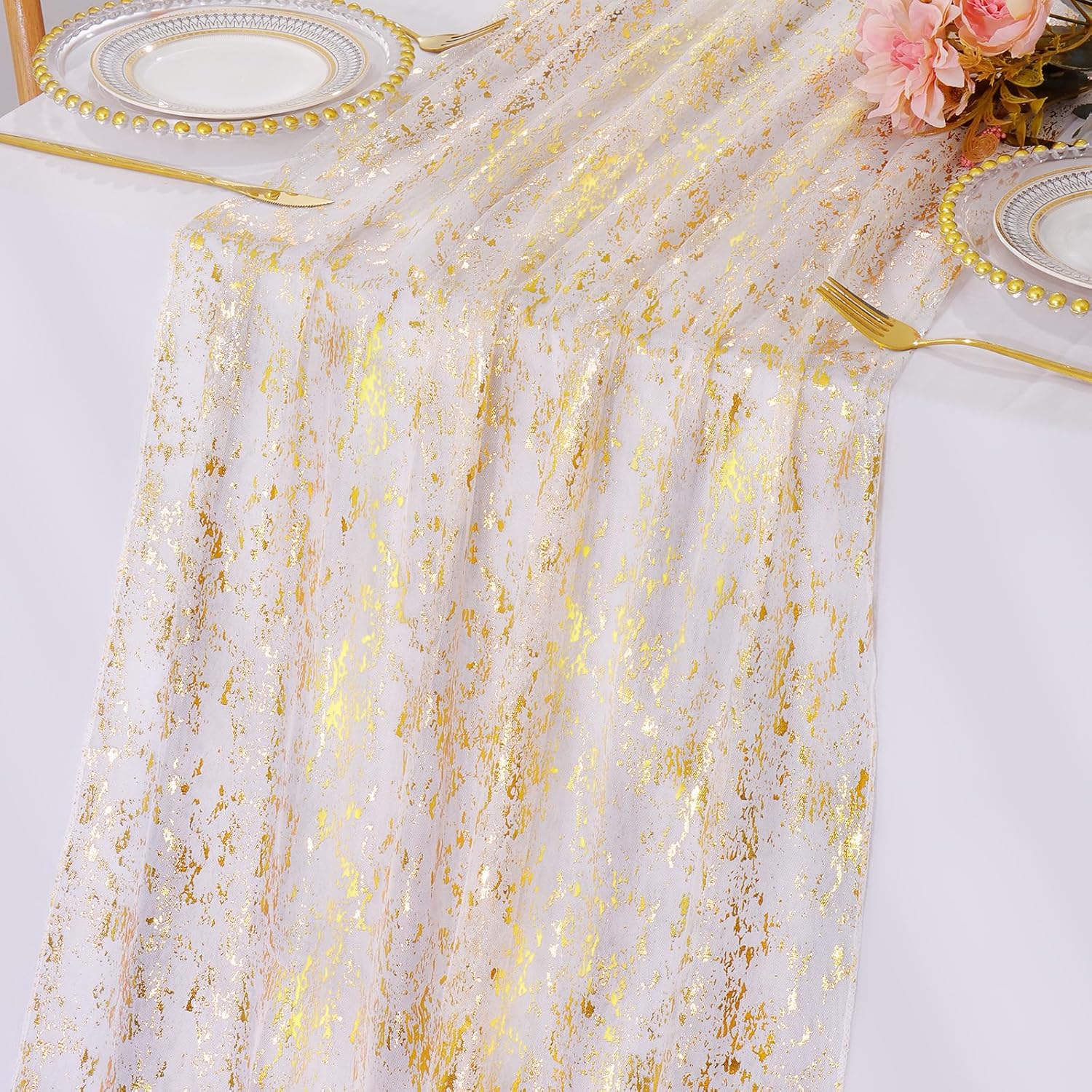 LOMOHOO Sheer Gold Table Runner Golden Romantic Runners Wedding Glitter ...