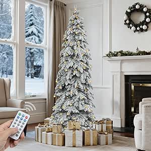 Amazon.com: GOOBED 7.5ft Pre-Lit Flocked Drooping Pencil Spruce ...