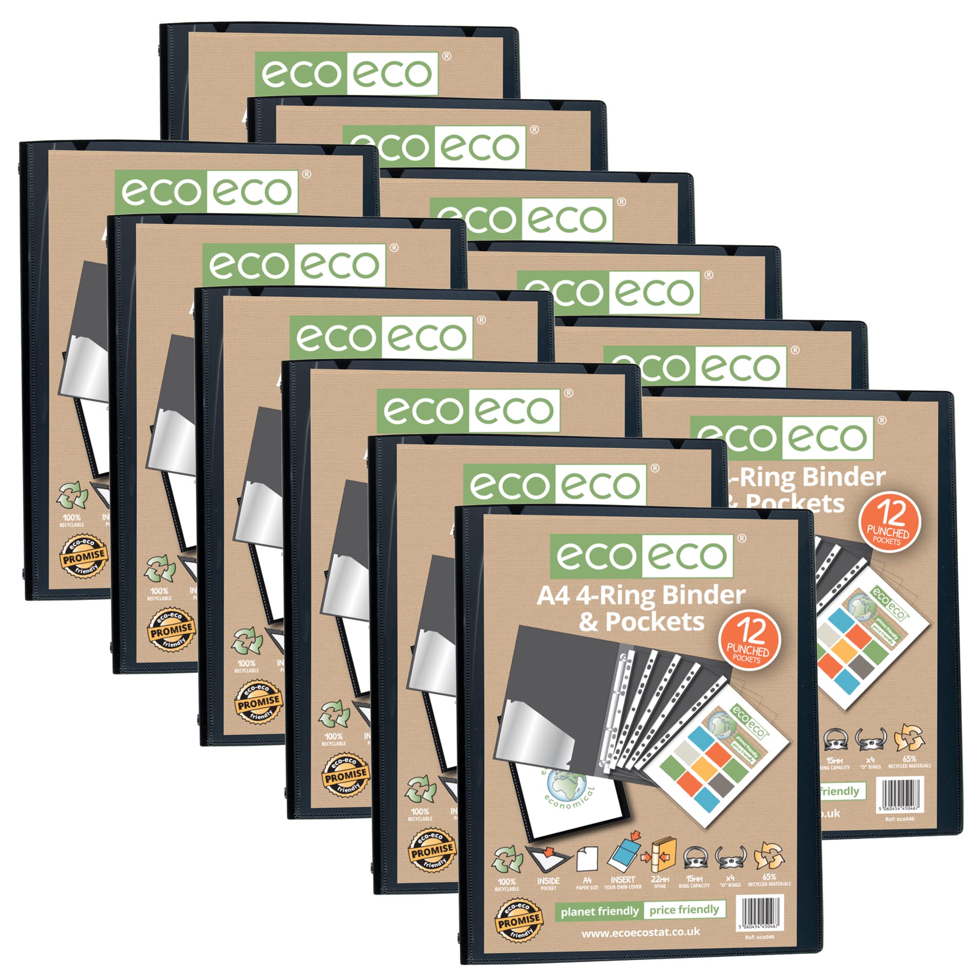eco-eco A4 65% Recycled Presentation 4 O Ring Binder with 12 Multi ...