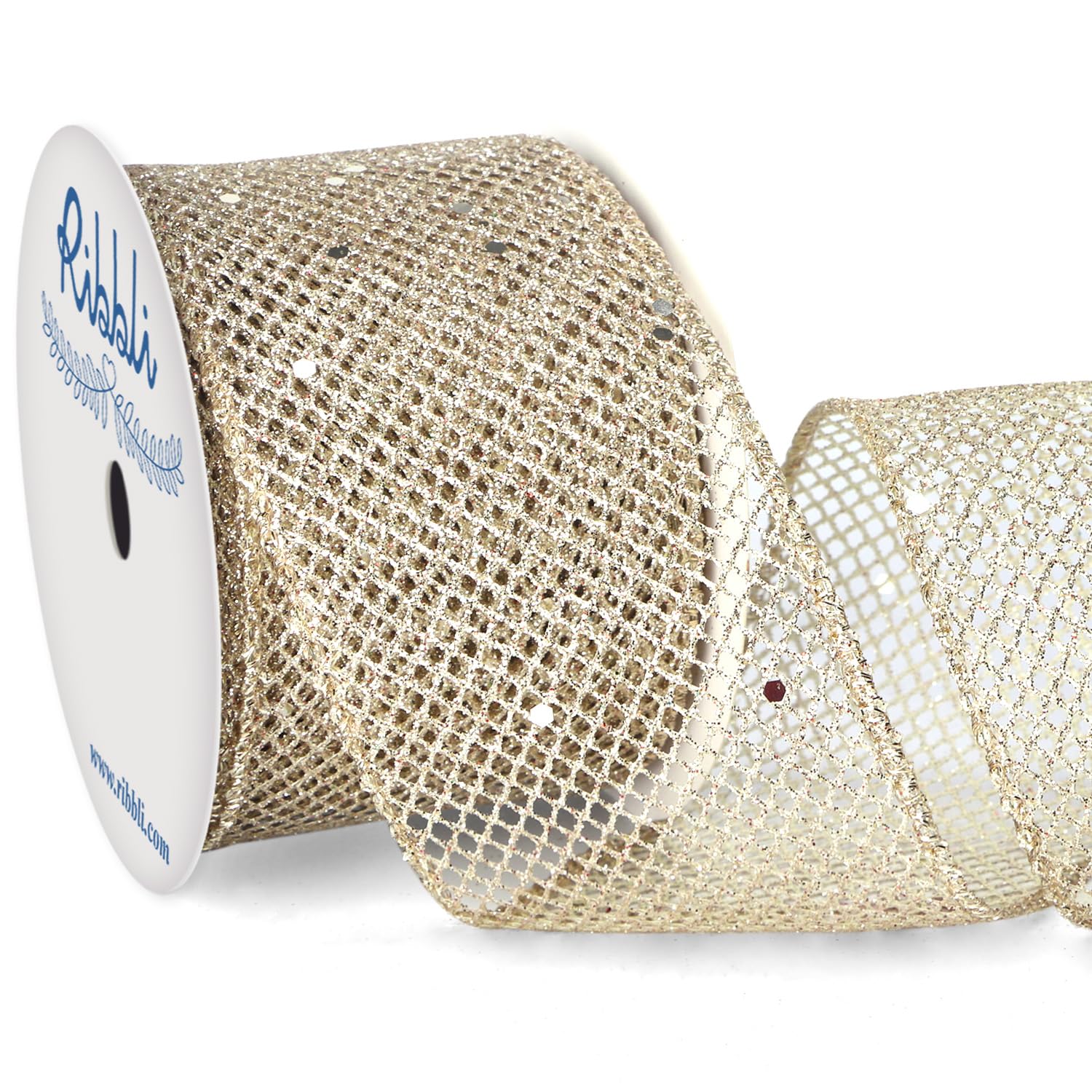 Amazon.com: Ribbli Champagne Gold Glitter Wired Ribbon for Christmas ...