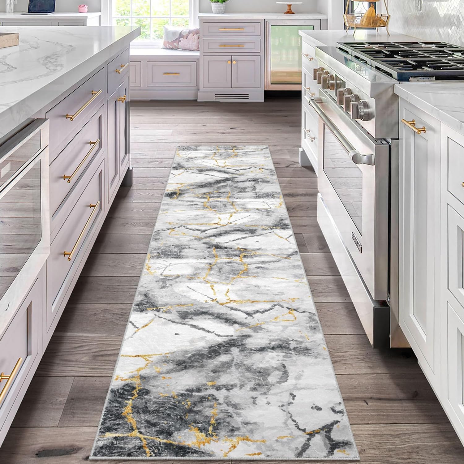 Amazon.com: Lansny Modern Abstract Hallway Runner Rug, Marble Grey ...