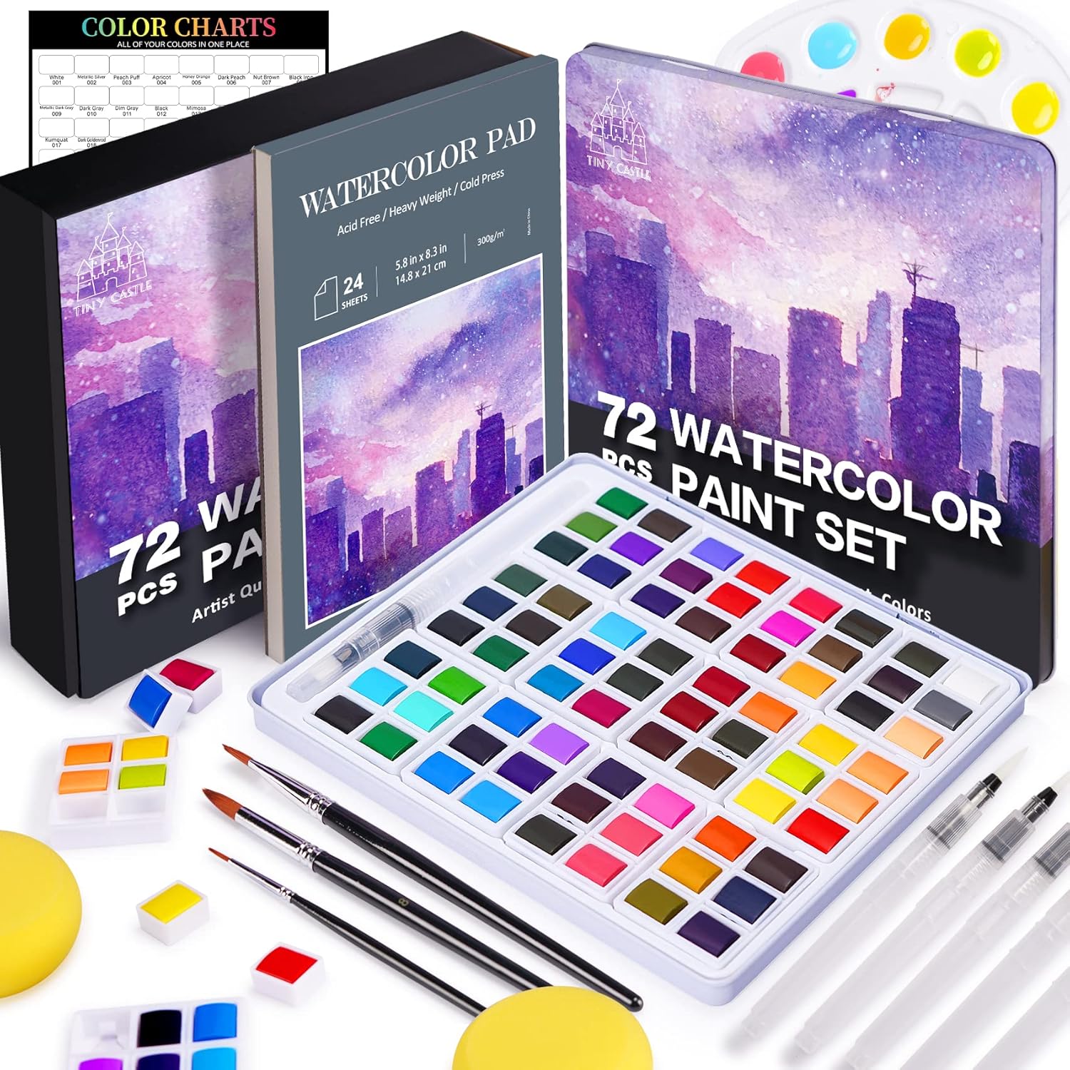 Amazon.com: Water Color Paint Set, 72 Vivid Colors in 1 Portable Box, 6 ...