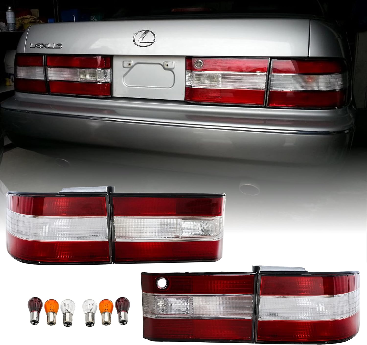 Amazon.com: USR 90-94 LS400 Tail Lights - JDM Style Red/Clear Lens Rear ...