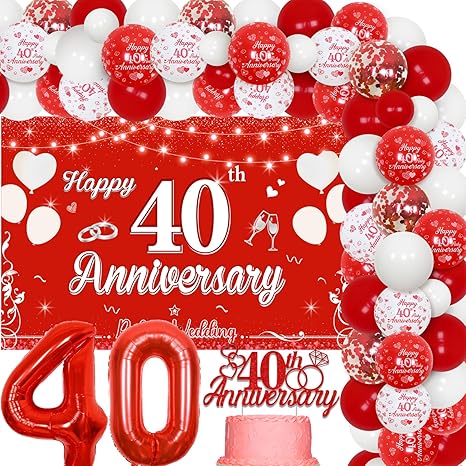 Amazon.com: Ruby Red 40th Wedding Anniversary Decorations - Balloon ...