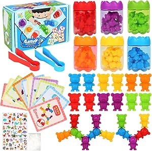 Counting Bears Toy Set, 92 Pcs Colour Sorting Bears with Color Matching ...
